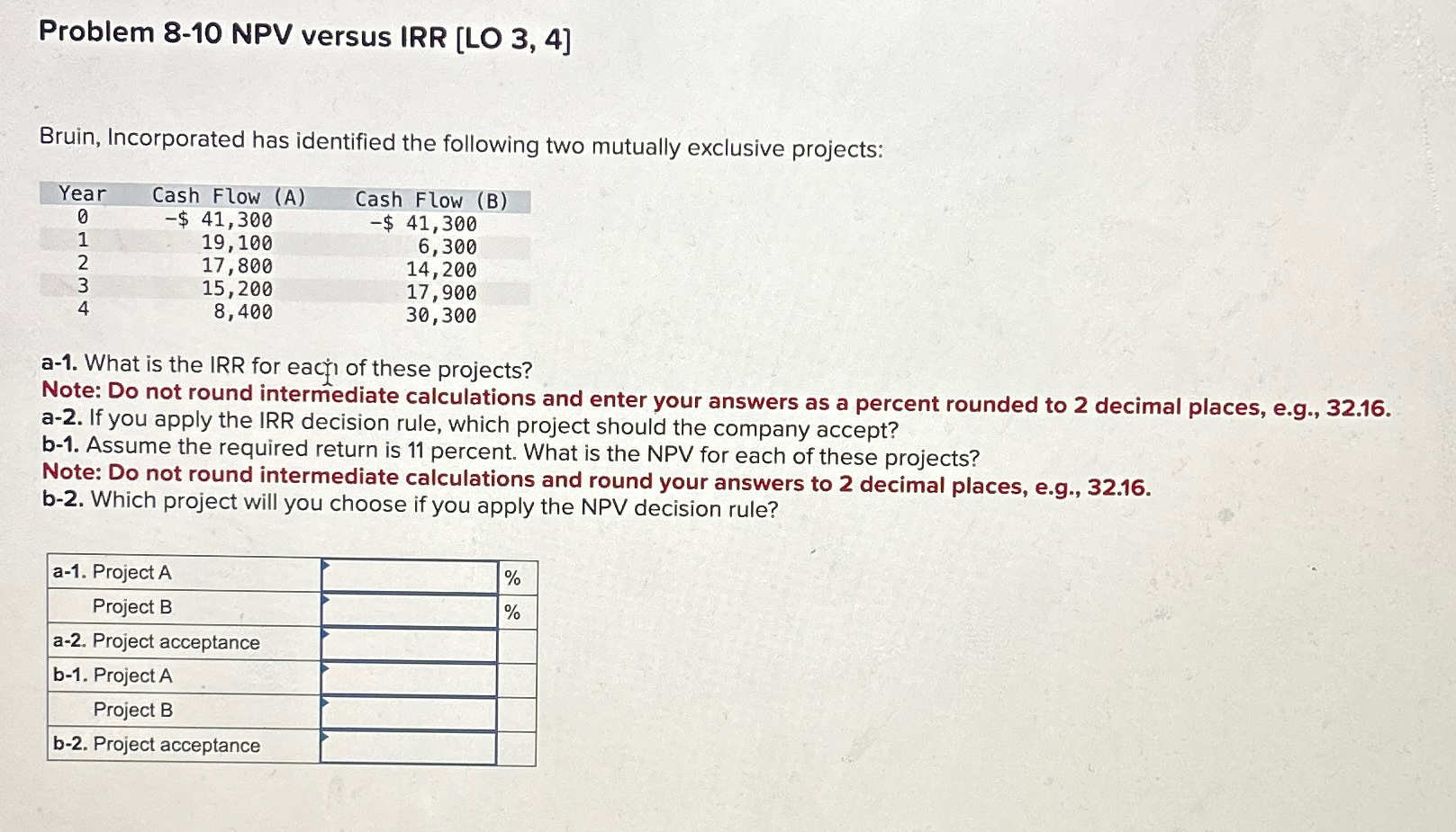 Solved Problem 8-10 ﻿NPV versus IRR [ L 34]Bruin, | Chegg.com