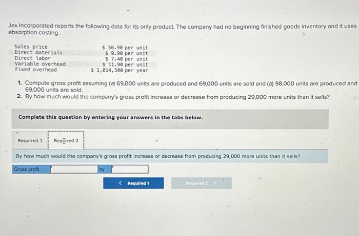 Solved Jax Incorporated reports the following data for its | Chegg.com