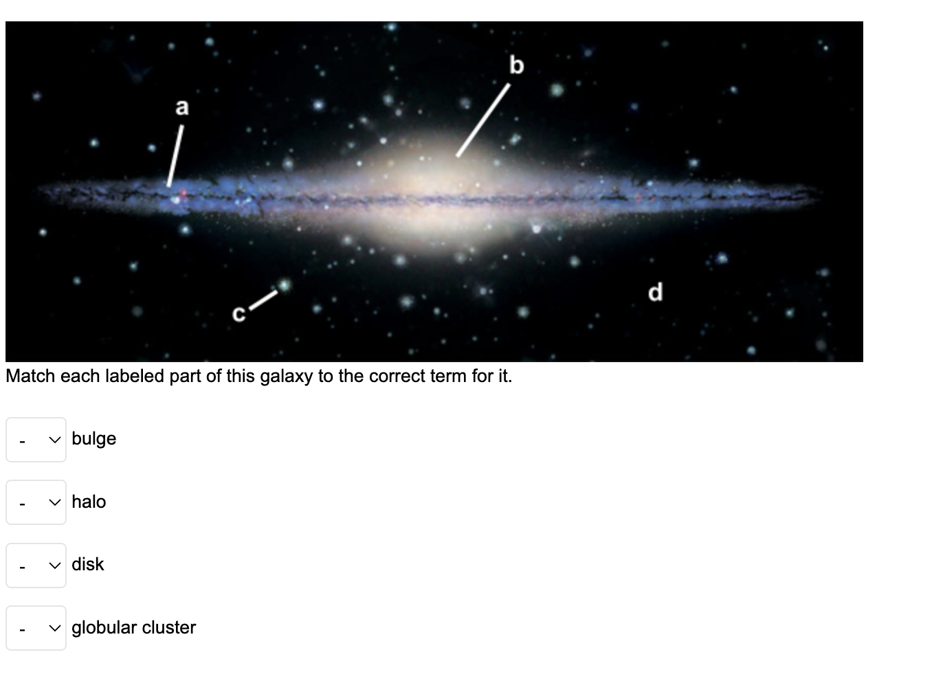 Solved Match each labeled part of this galaxy to the correct | Chegg.com