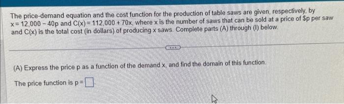 Solved The Price Demand Equation And The Cost Function For