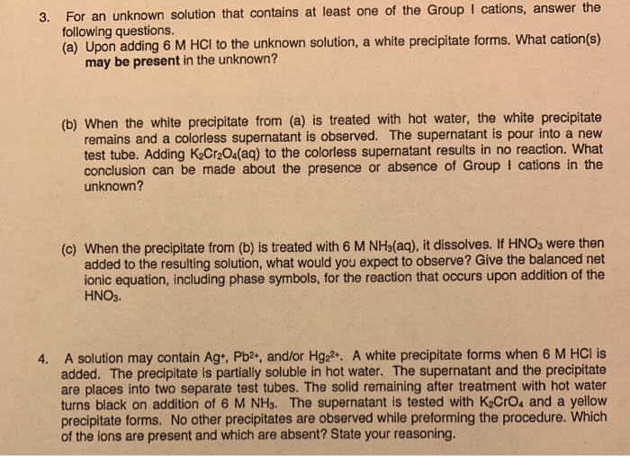 Solved 3. For an unknown solution that contains at least one | Chegg.com