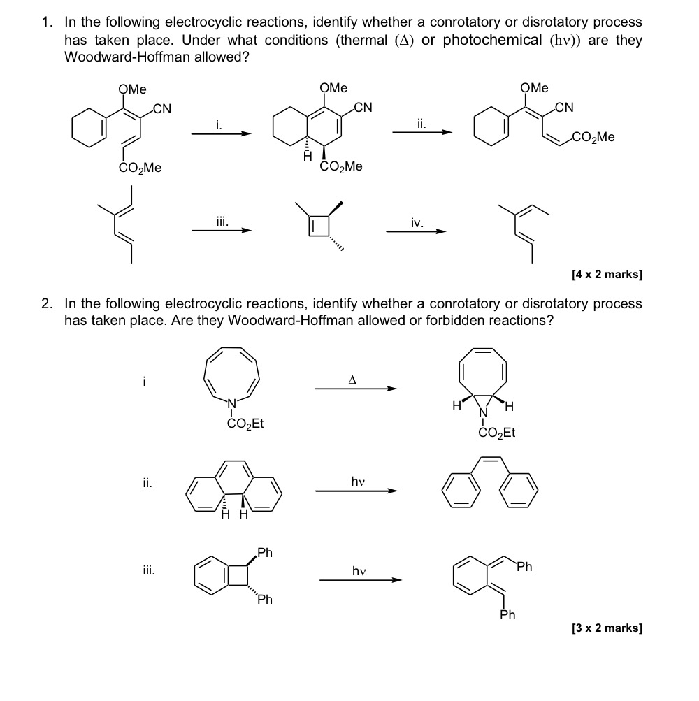 Solved In the following electrocyclic reactions, identify | Chegg.com