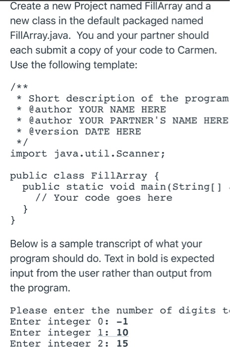 Solved Create a new Project named FillArray and a new class | Chegg.com
