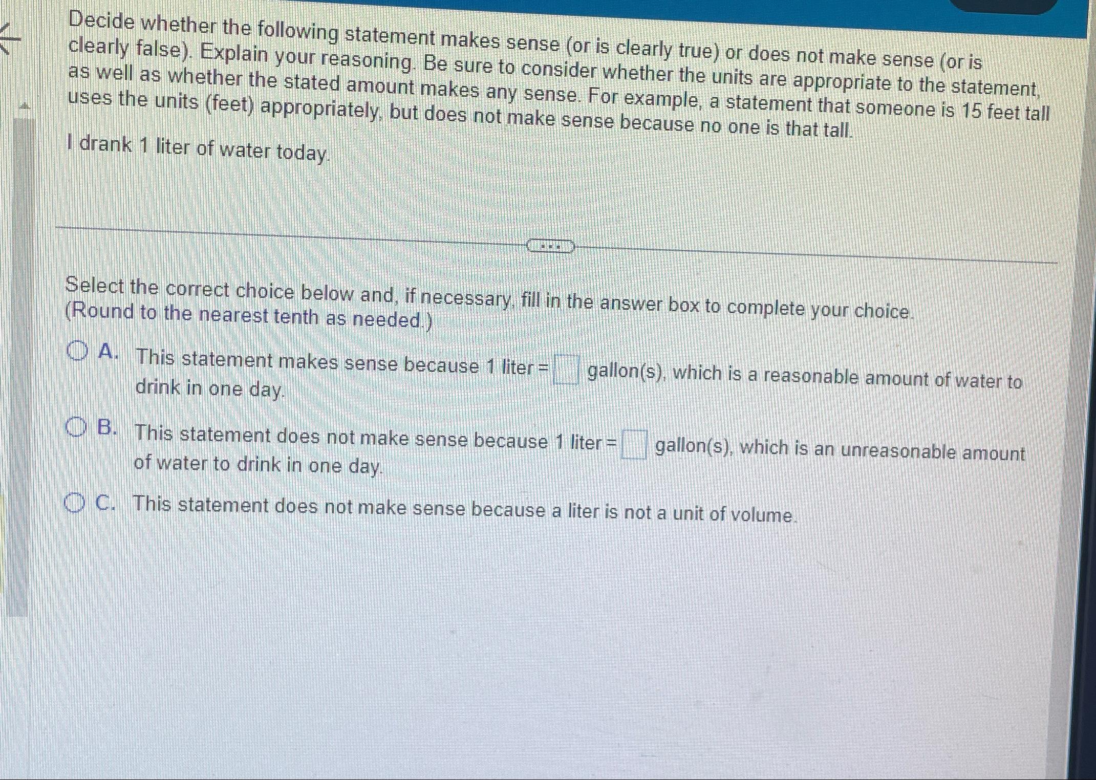Solved Decide whether the following statement makes sense | Chegg.com