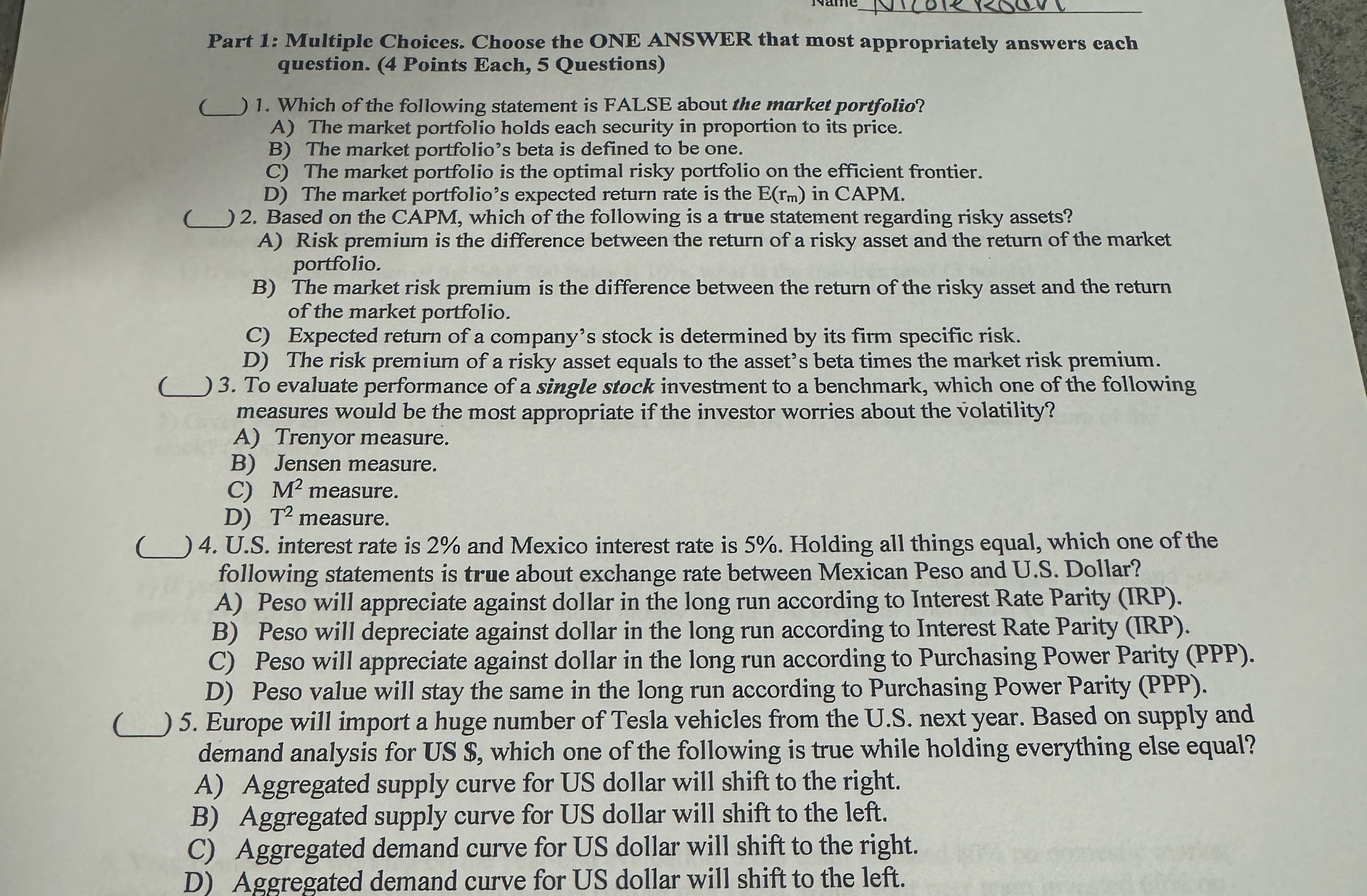 Solved Part 1: Multiple Choices. Choose the ONE ANSWER that | Chegg.com
