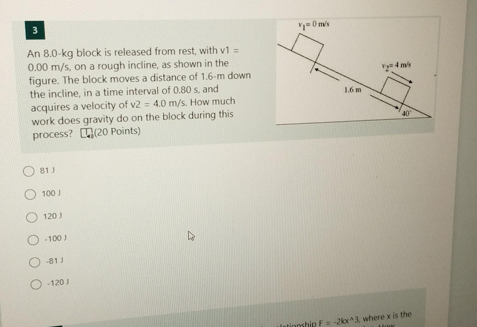 Solved An 8.0−kg block is released from rest, with v1= 0.00 | Chegg.com