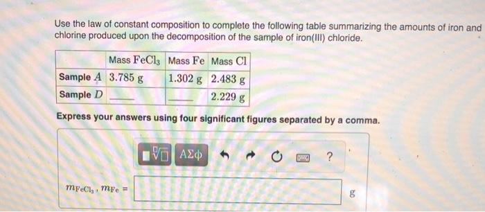 Solved Use the law of constant composition to complete the | Chegg.com