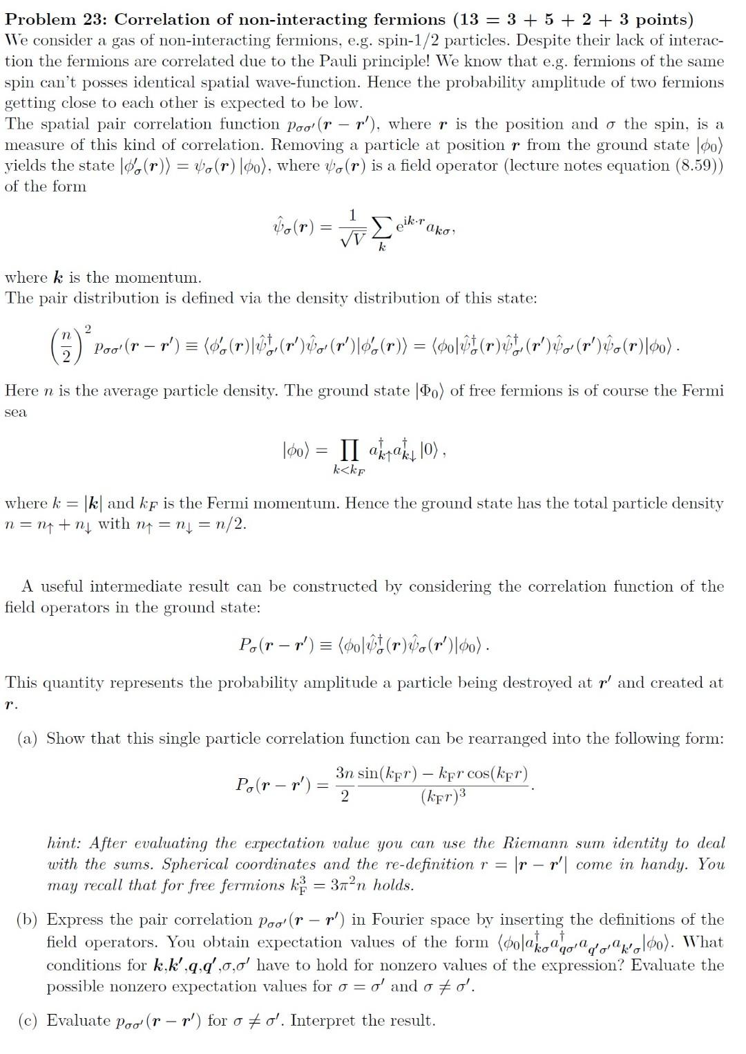 Problem 23 Correlation Of Non Interacting Fermions