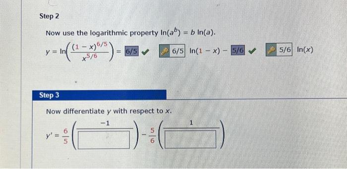 Solved Now use the logarithmic property ln(ab)=bln(a) | Chegg.com