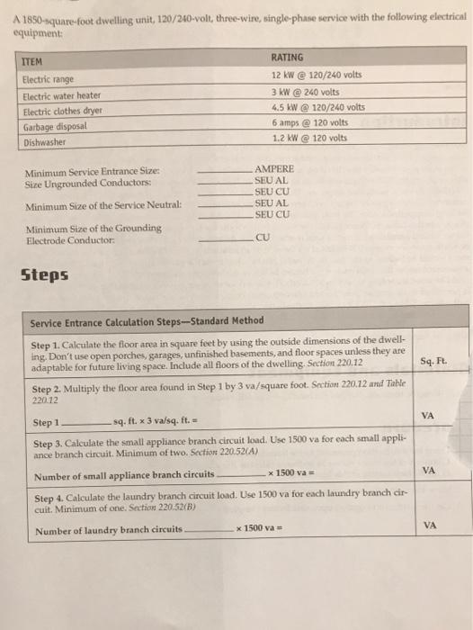 Solved calculate the size of the residential service | Chegg.com