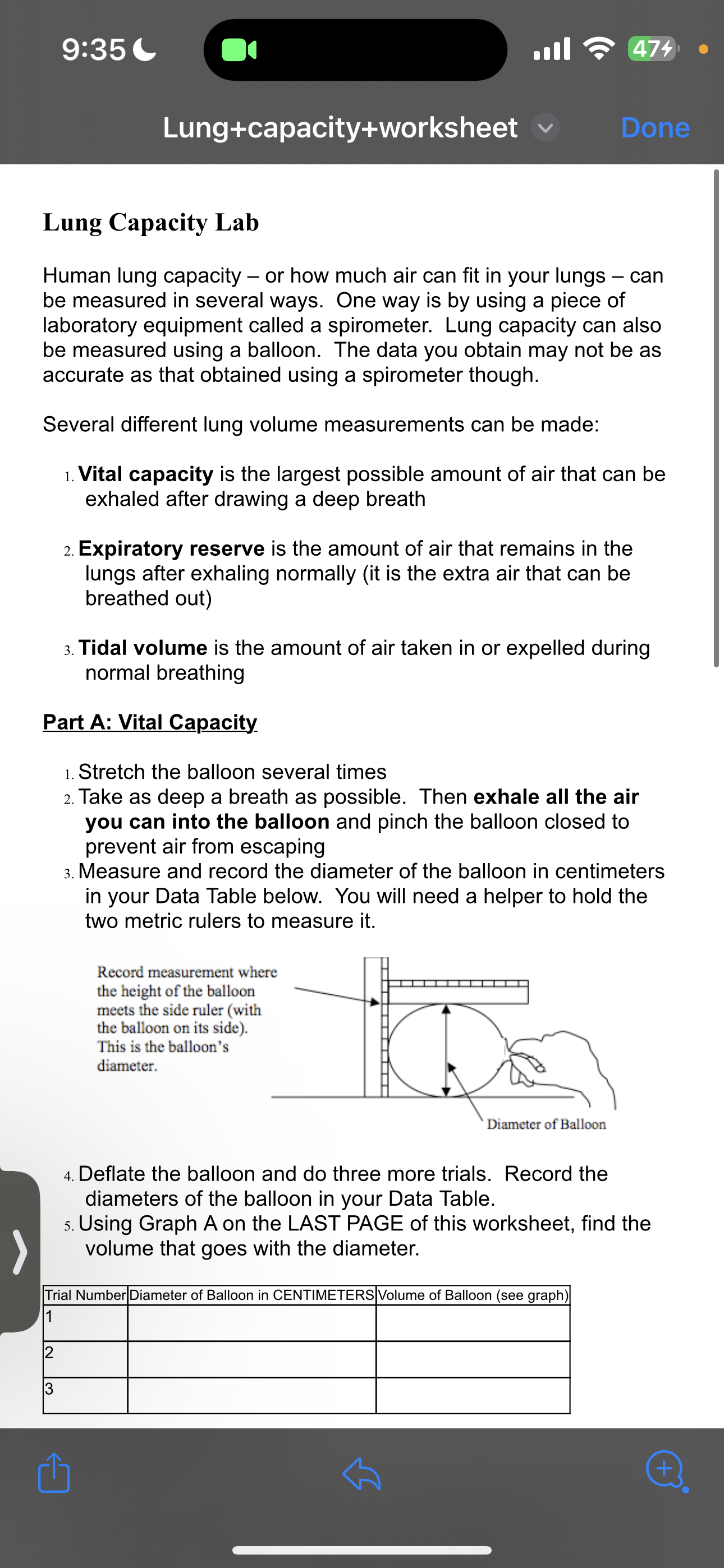 Solved 9:35 ﻿Call474Lung+capacity+worksheetDoneLung Capacity | Chegg.com