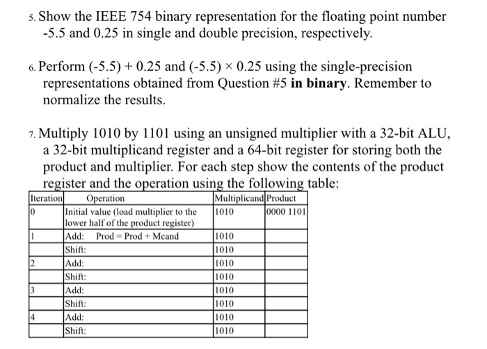 Solved 5. Show the IEEE 754 binary representation for the | Chegg.com