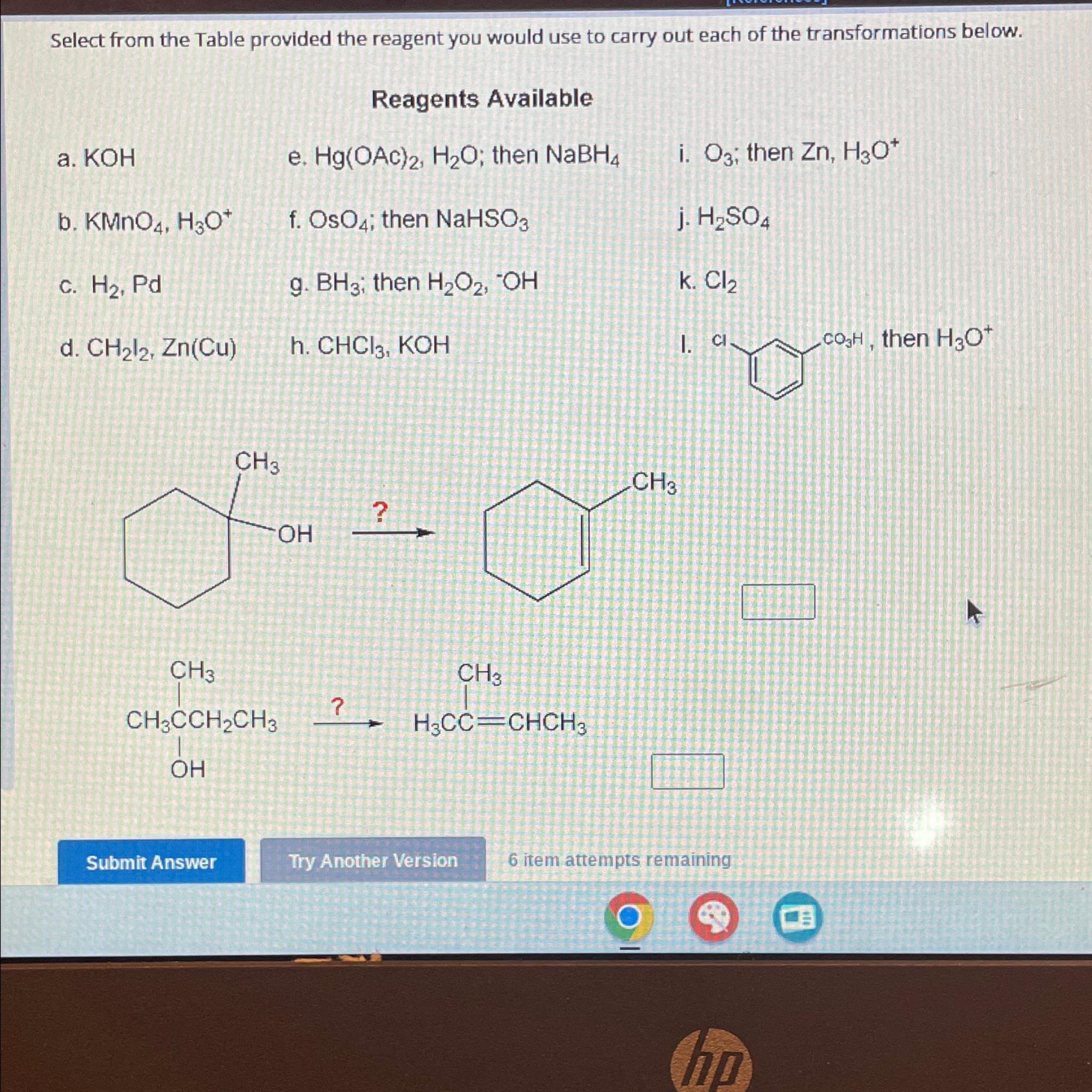 Solved 12. ﻿Select from the Table provided the reagent you | Chegg.com