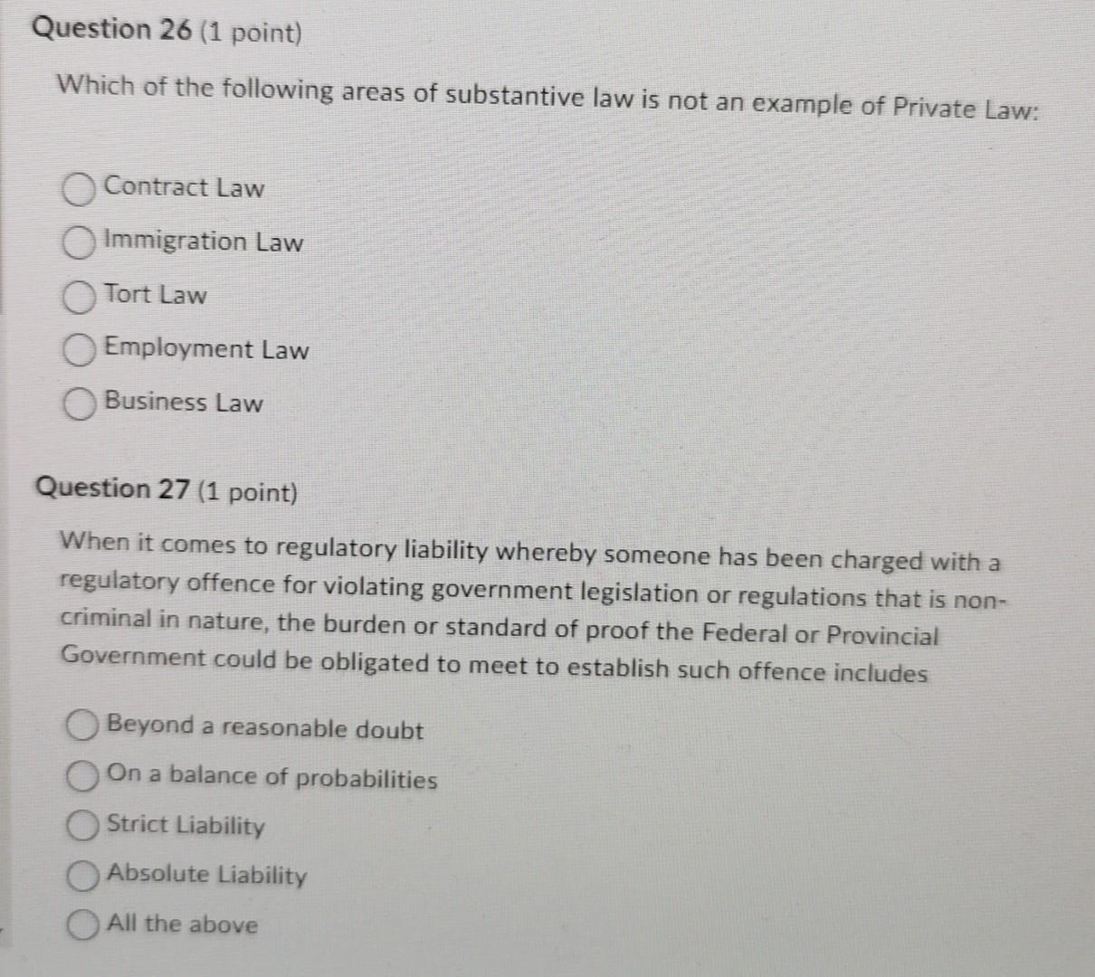Solved Which of the following areas of substantive law is | Chegg.com