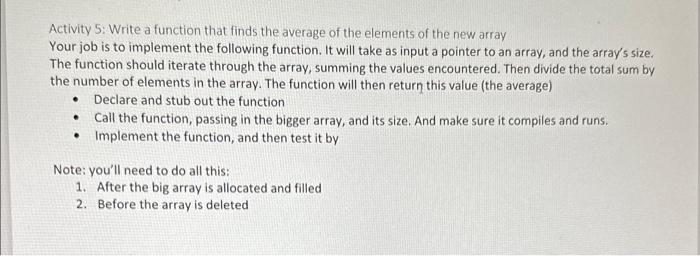 Solved Activity 5: Write a function that finds the average | Chegg.com