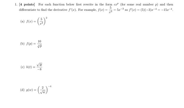 Solved 1. [4 points] For each function below first rewrite | Chegg.com