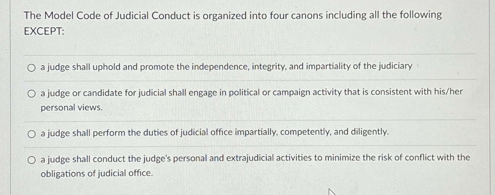 Solved The Model Code of Judicial Conduct is organized into | Chegg.com