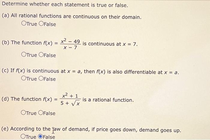 Solved Determine whether each statement is true or false. | Chegg.com