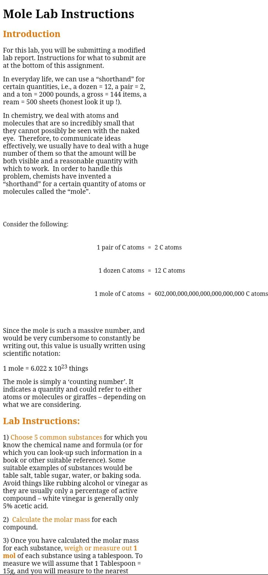 Solved Mole Lab Instructions Introduction For this lab, you | Chegg.com
