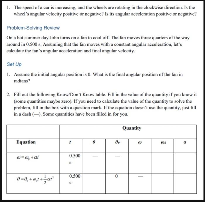 Solved 1. The speed of a car is increasing, and the wheels | Chegg.com
