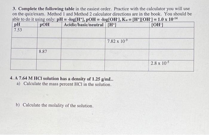 Solved 3. Complete the following table in the easiest order. | Chegg.com