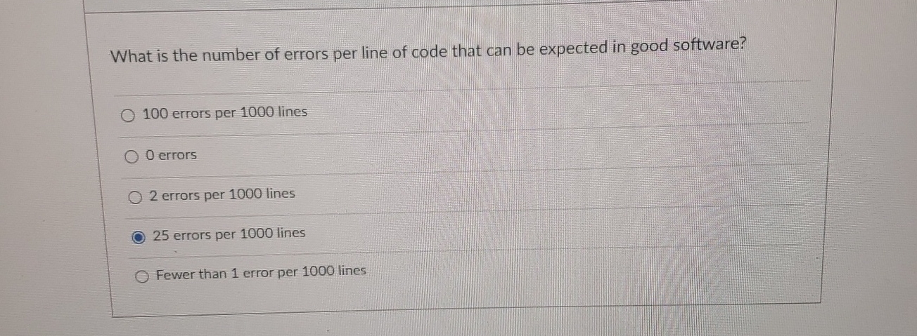 Solved What is the number of errors per line of code that | Chegg.com