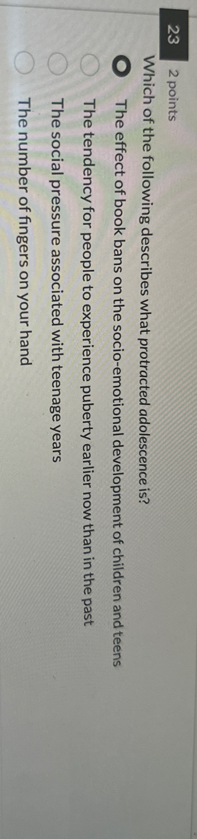 Solved 232 ﻿pointsWhich of the following describes what | Chegg.com
