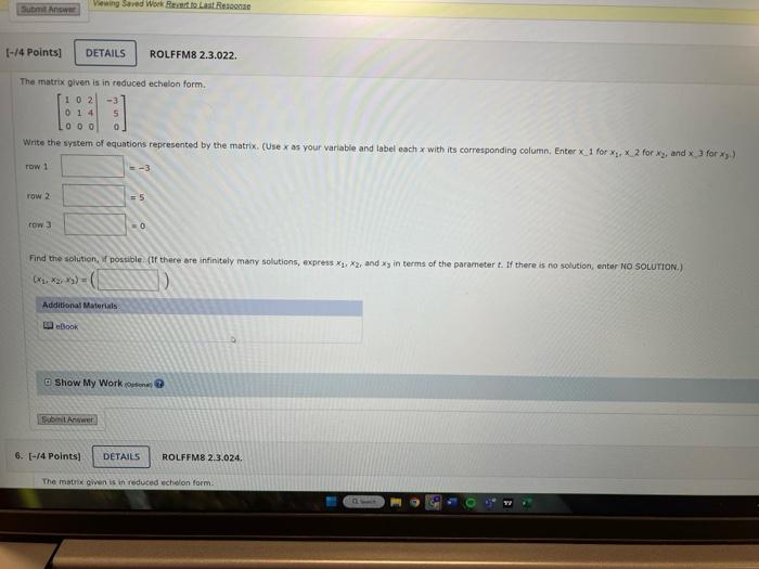 Solved Submit Answer [-/4 Points] row 1 The matrix given is | Chegg.com