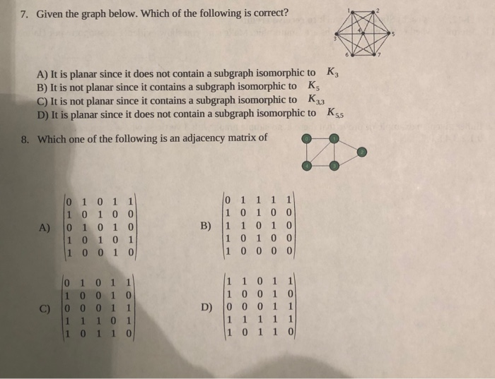 Solved 7. Given the graph below. Which of the following is | Chegg.com