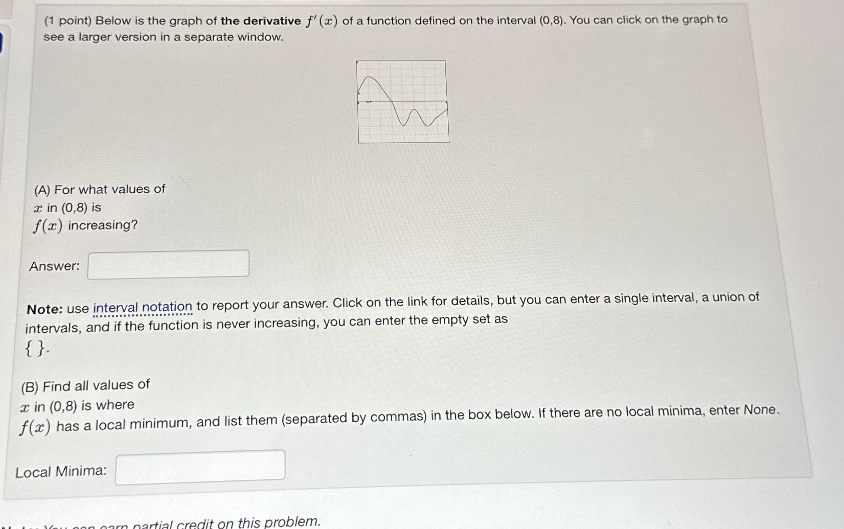 Solved (1 ﻿point) ﻿Below is the graph of the derivative | Chegg.com