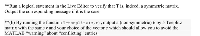 Solved In this part, we define a Toeplitz matrix as an mxn | Chegg.com