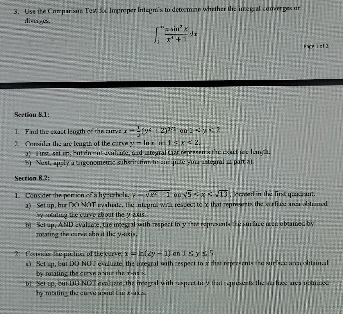 Solved Math 2414 Graded Homework 2 (Section 7.8, 8.1, and | Chegg.com