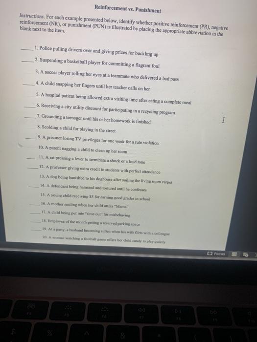 Solved Reinforcement vs. Punishment Instructions. For each | Chegg.com
