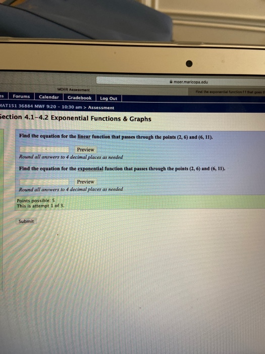 Solved moer.maricopa.edu Find the exponential function that | Chegg.com