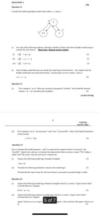 Solved QUESTION 3 Question 3.1 Consider the following Kripke | Chegg.com