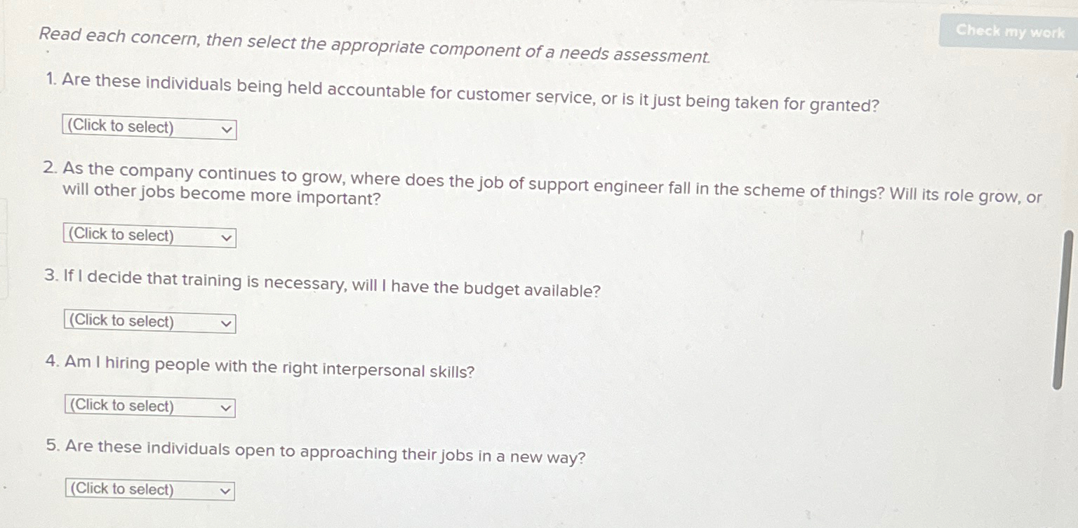 Solved Read each concern, then select the appropriate | Chegg.com