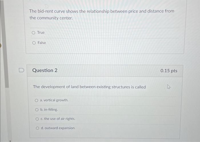 Solved The bid-rent curve shows the relationship between | Chegg.com