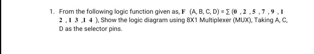 Solved From the following logic function given as, | Chegg.com