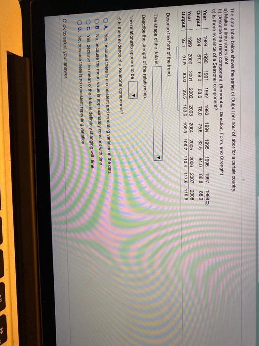 Solved The datatable below shows the series of Output per | Chegg.com