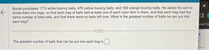 Solved Bonita purchases 1715 white bouncy balls, 476 yellow | Chegg.com