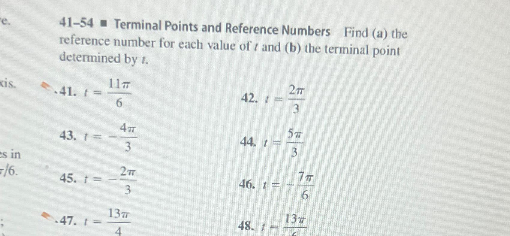 Solved e. 41-54 = ﻿Terminal Points and Reference Numbers | Chegg.com