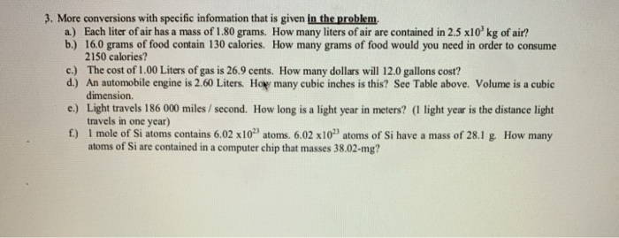 Solved 3. More conversions with specific information that is | Chegg.com