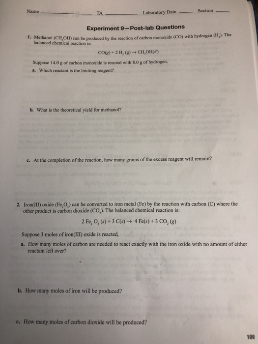 Solved Name TA Laboratory Date - Section Experiment | Chegg.com
