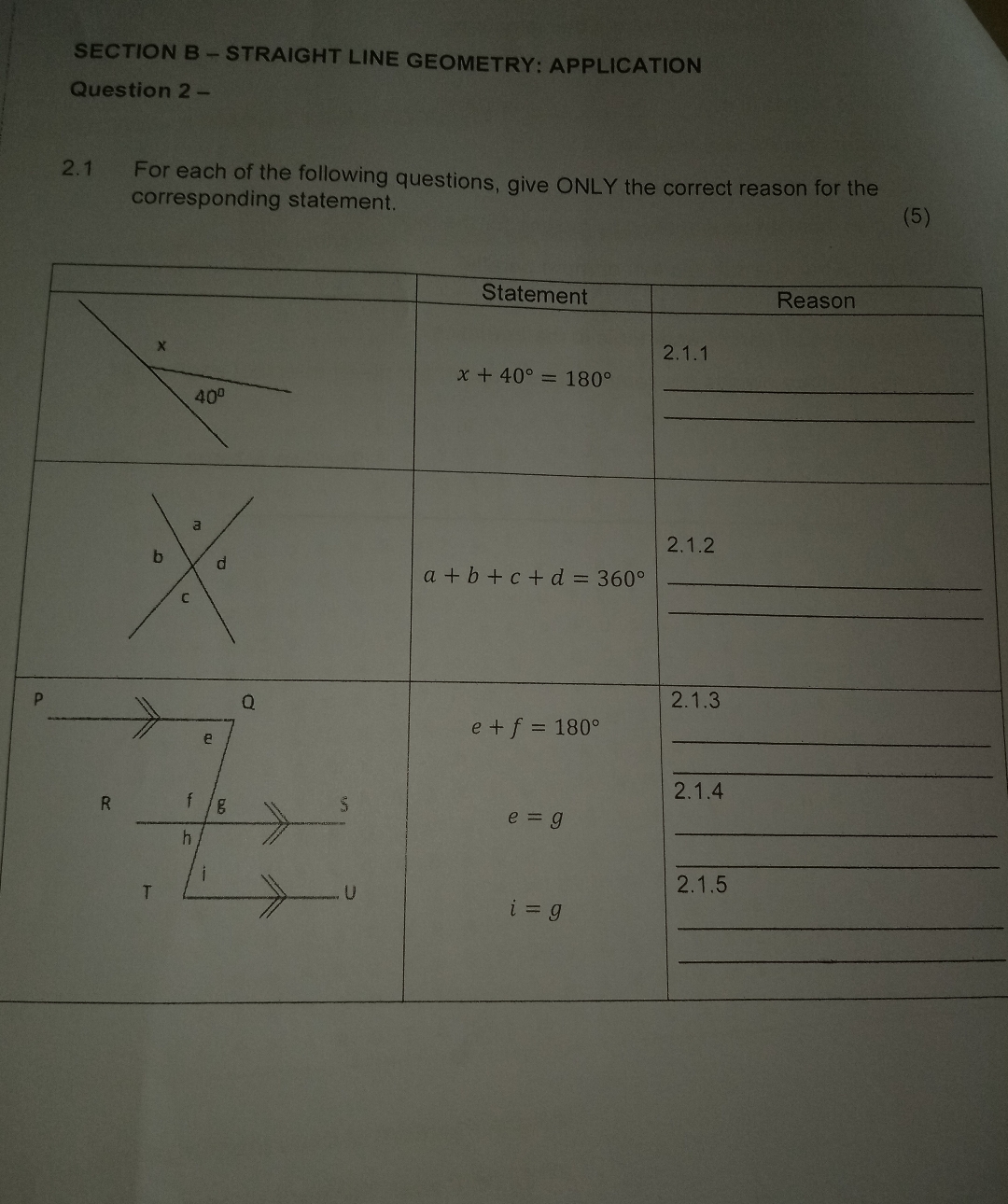 SECTION B - ﻿STRAIGHT LINE GEOMETRY: | Chegg.com