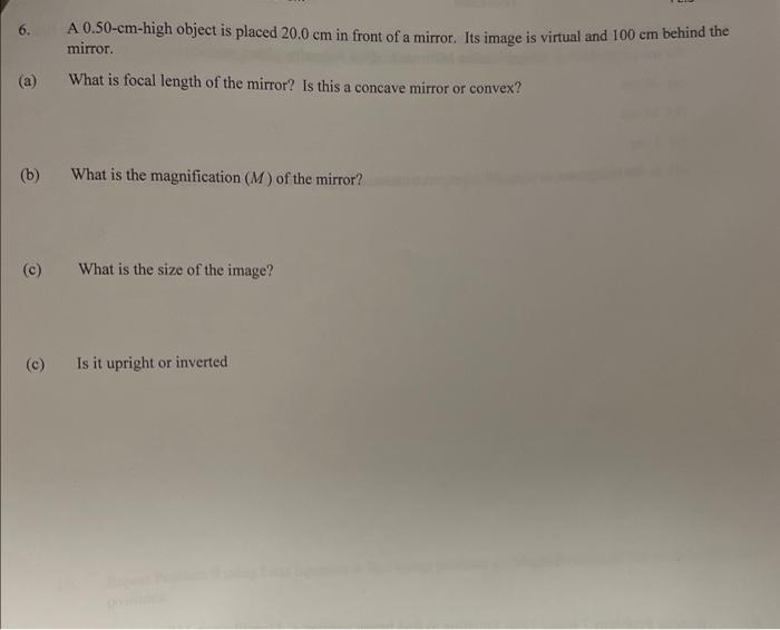 Solved 6. A 0.50-cm-high object is placed 20.0 cm in front | Chegg.com