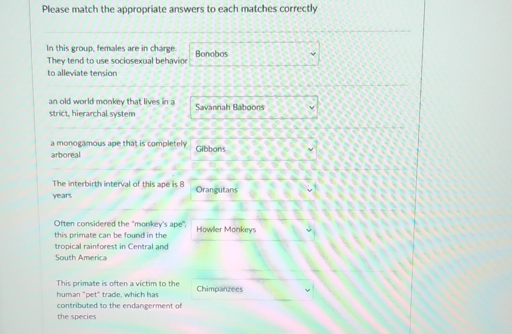 Please match the appropriate answers to each matches | Chegg.com