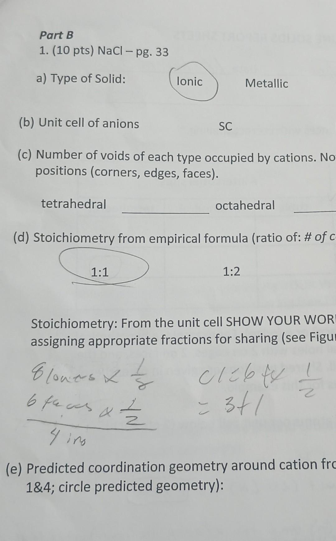Solved Part B 1. (10 pts) NaCl− pg. 33 a) Type of Solid: (b) | Chegg.com