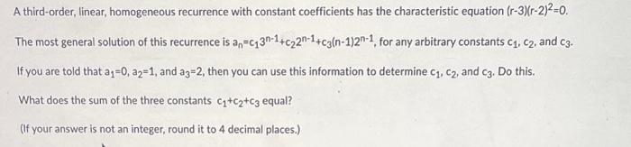 Solved A Third Order Linear Homogeneous Recurrence With