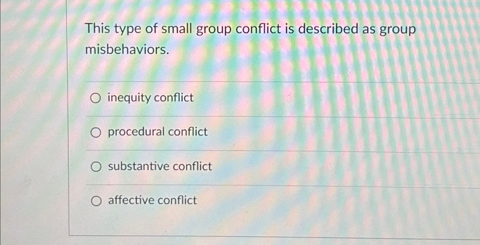 Solved This type of small group conflict is described as | Chegg.com
