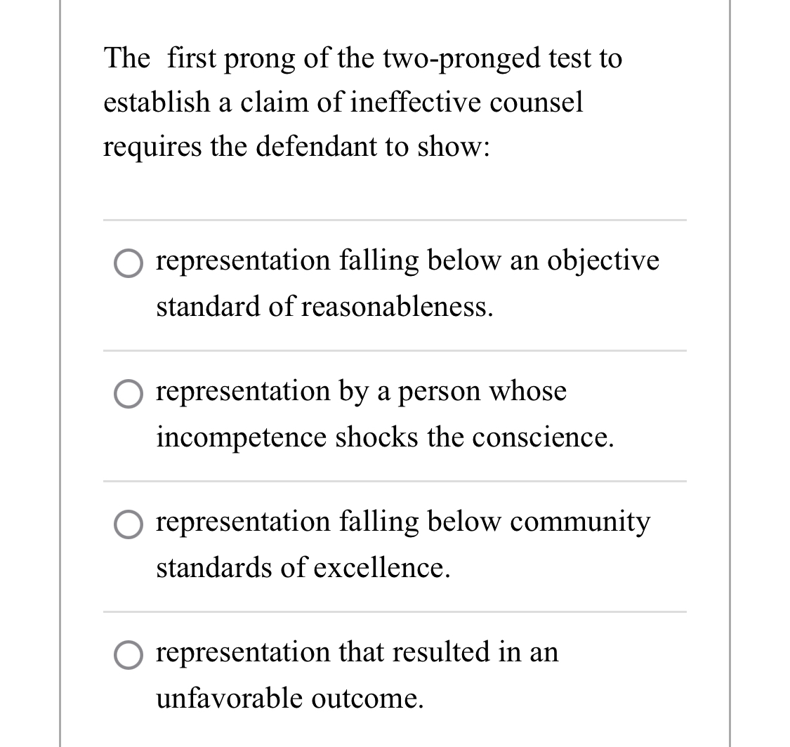 Solved The first prong of the two-pronged test to establish | Chegg.com